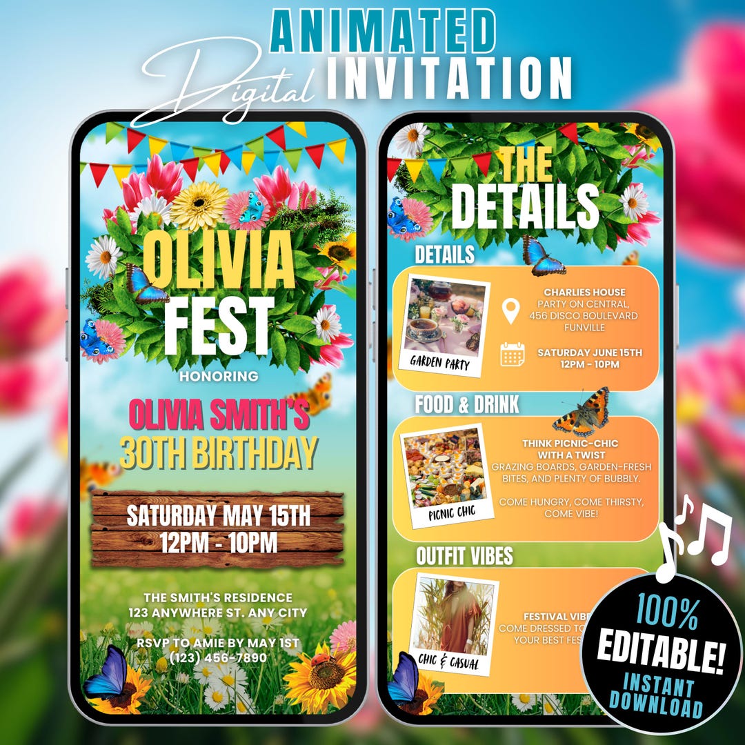 Digital Festival Style Birthday Party Invitation Animated, Summer Fest ...