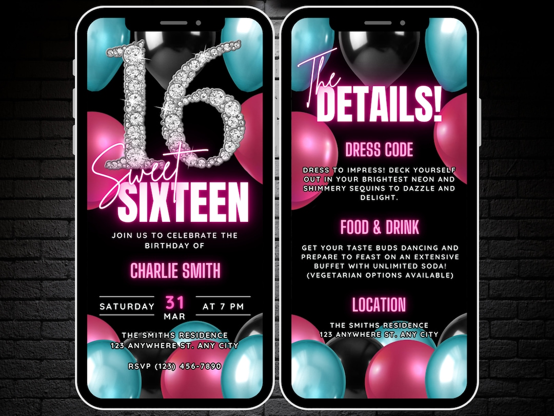 Animated Sweet 16 Invite Sixteen Birthday Party Invitation Template ...