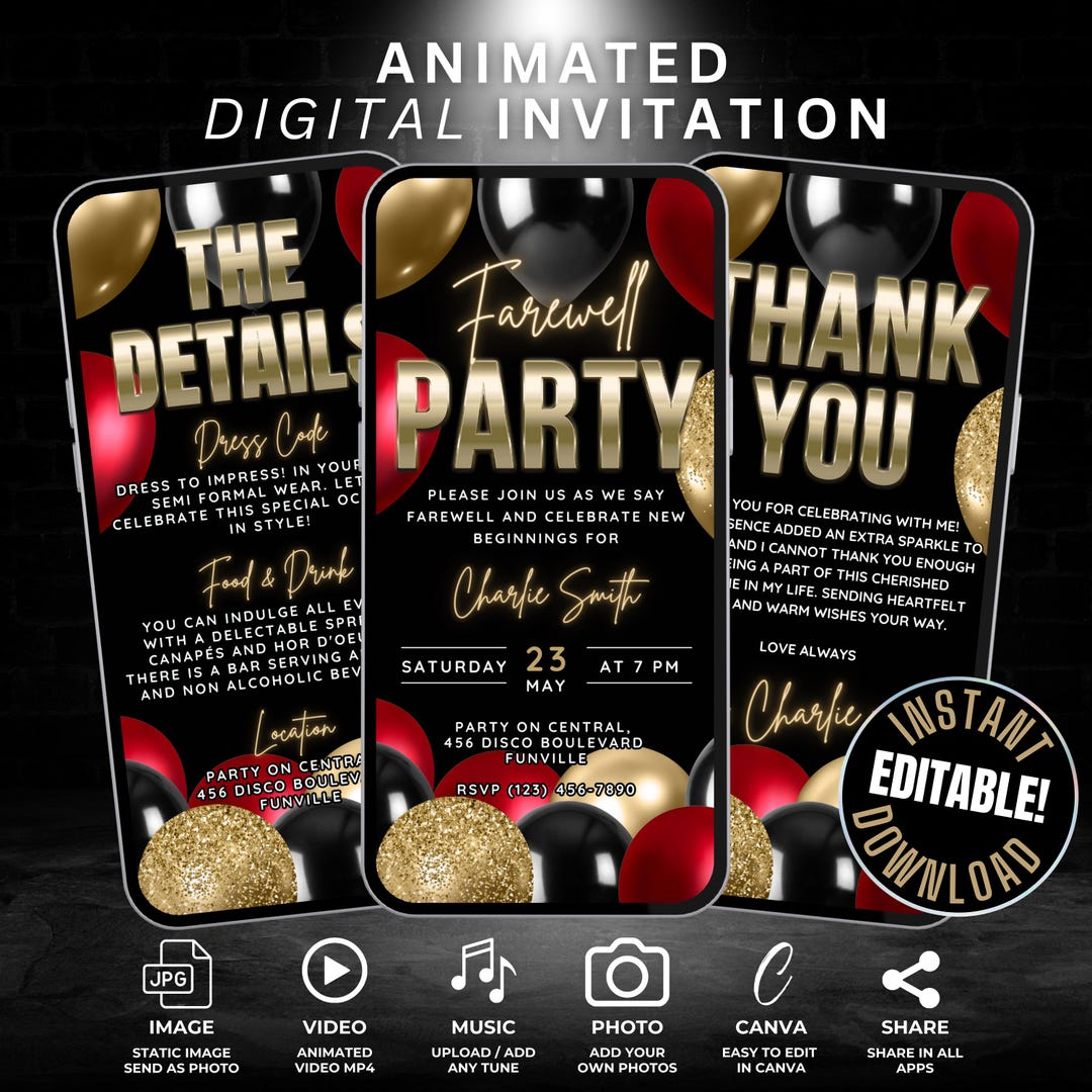 Digital Farewell Party Video Invitation Template, Animated Farewell ...