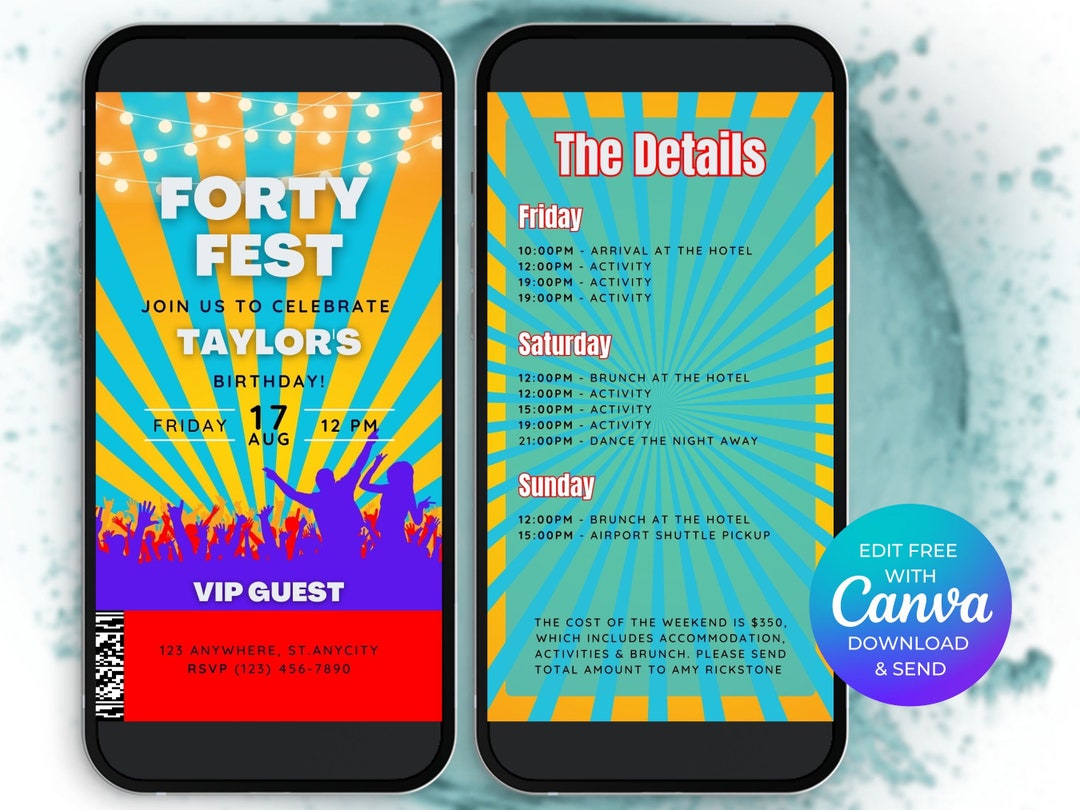Forty Fest Itinerary Invitation Digital Template, Festival Themed Party ...
