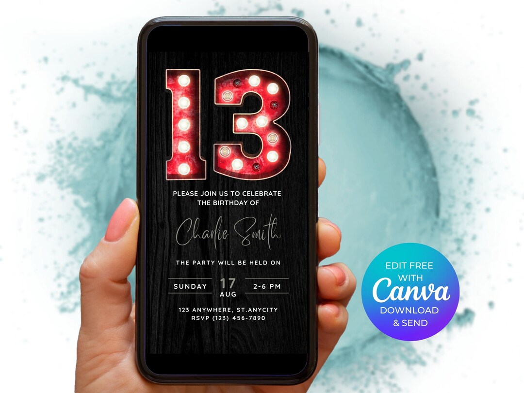 Boys 13th Birthday Party Invitation, Digital 13th Party Invite ...