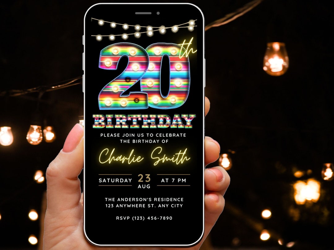 Editable 20th Birthday Invitation Template Digital Invite for Her, 20th ...
