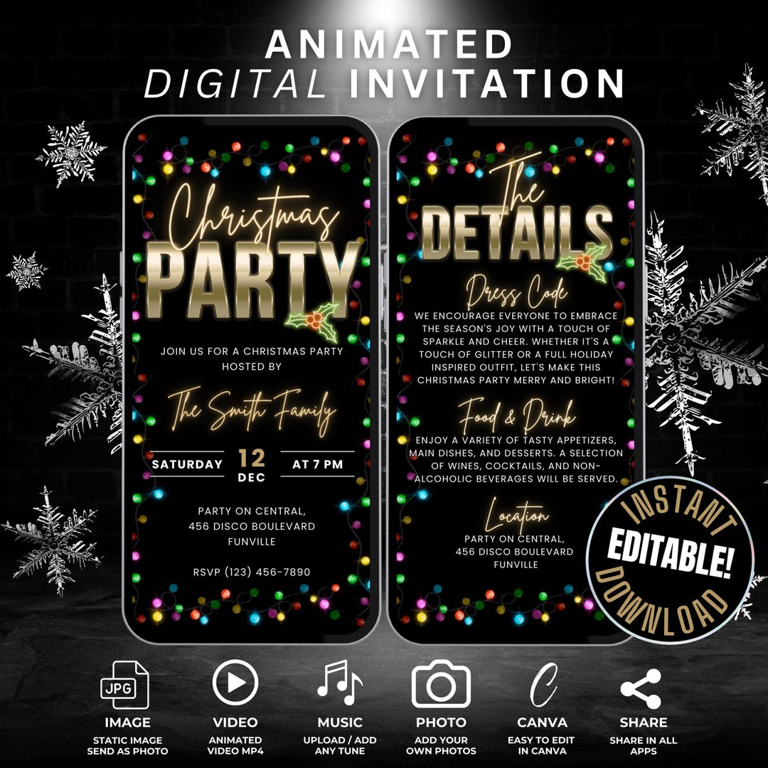 Animated Digital Christmas Party Invitation Template With Details ...