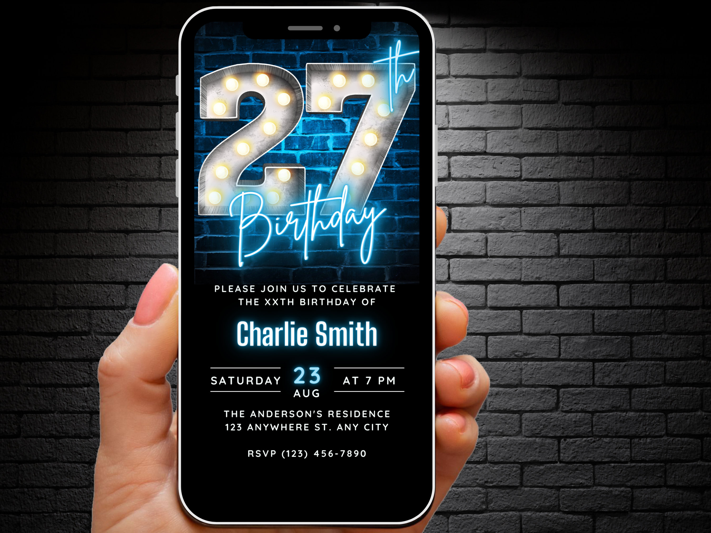 Editable 27th Birthday Invitation for Men Digital Template, Adult ...