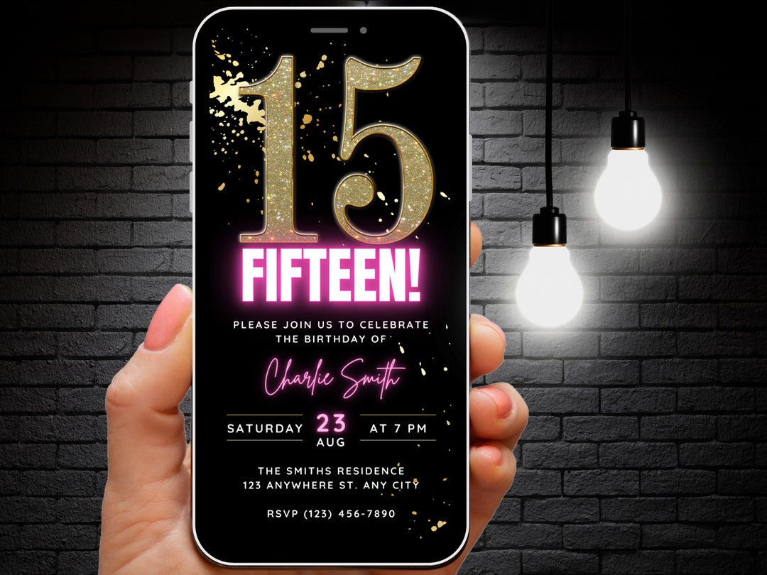 Animated 15th Birthday Party Invitation for Girls, Digital 15 Birthday ...