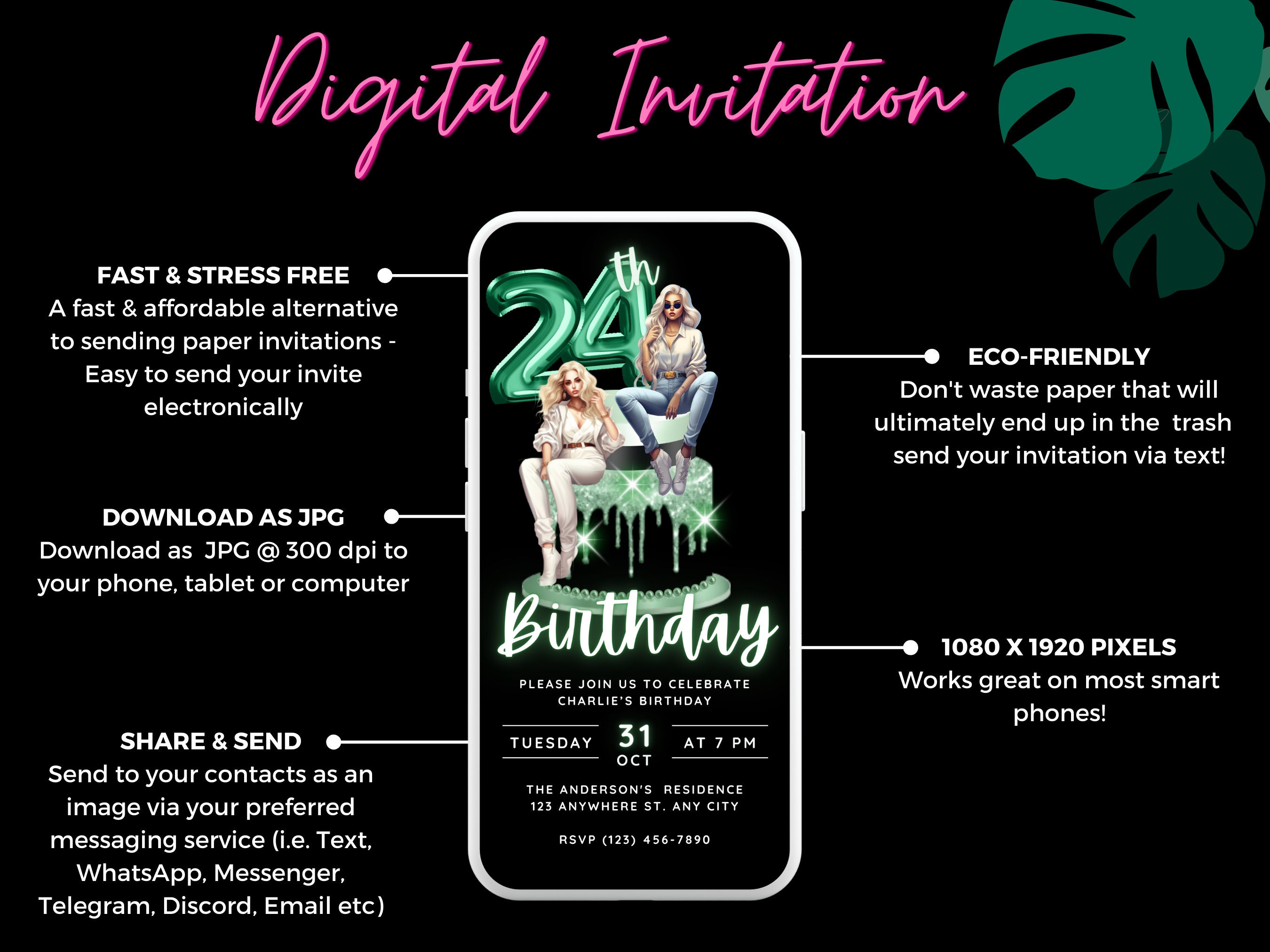 24th Birthday Invitation Template Green 24th Birthday Invite - Etsy