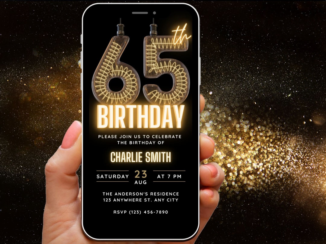 Digital 65th Birthday Invitation for Men, 65th Birthday Invite for Him ...