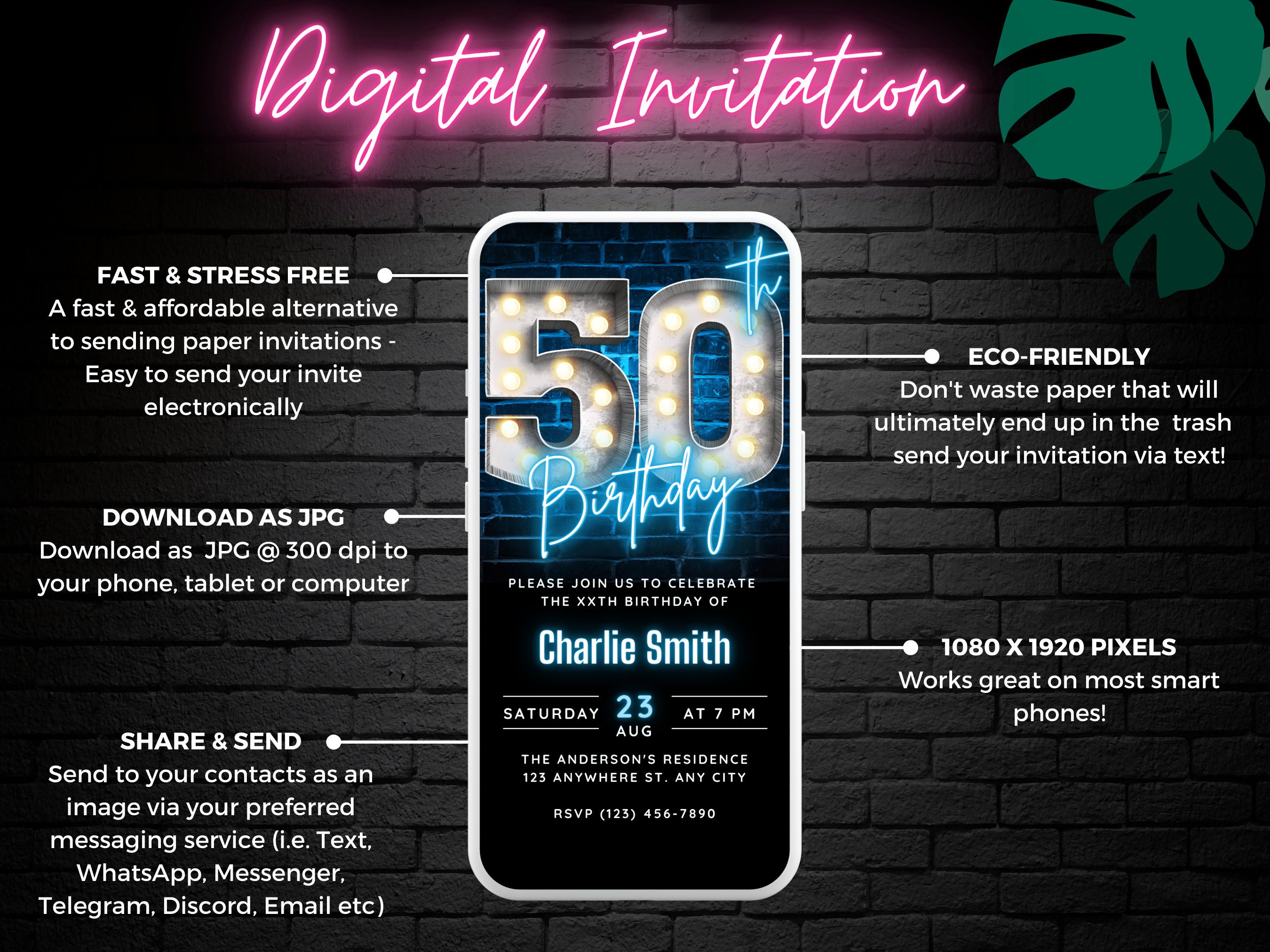 Editable 50th Birthday Invitation for Men Digital Template - Etsy