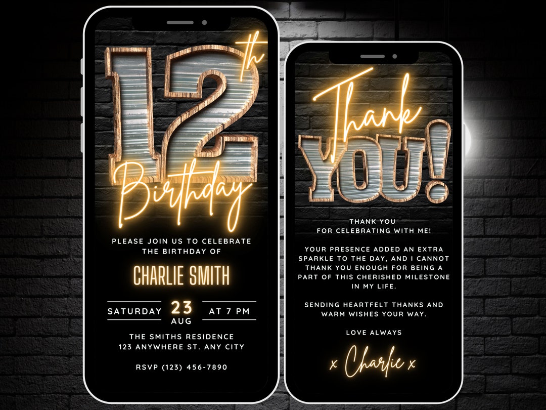 Plantilla de invitación de cumpleaños número 12 animada para niños ...