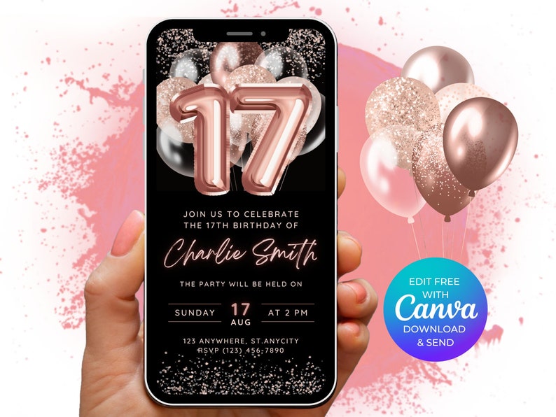17th Birthday Invitation Template Girl 17th Party Invite - Etsy