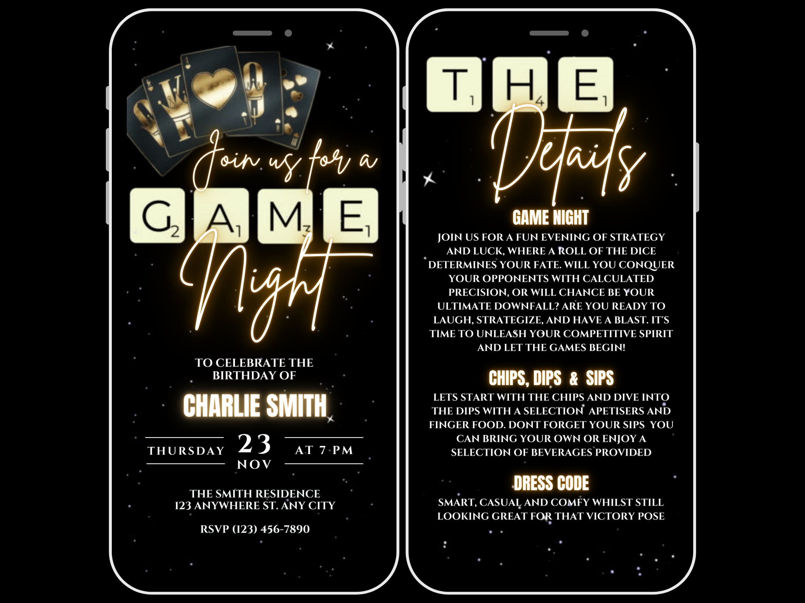 Animated Game Night Invitation for Adults, Family Game Night Party ...