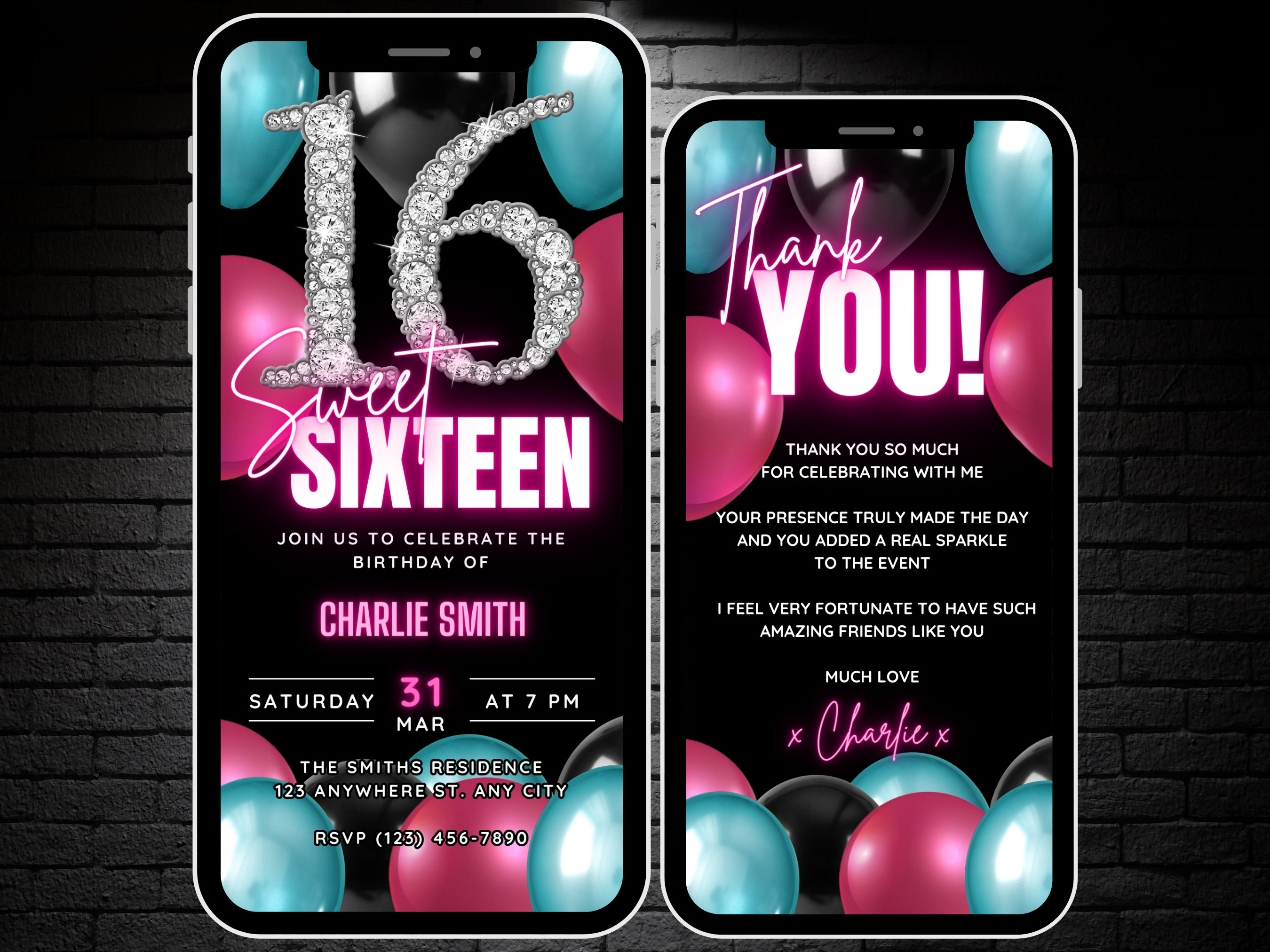 Animated Sweet 16 Sixteen Birthday Party Invitation, Girls 16th ...