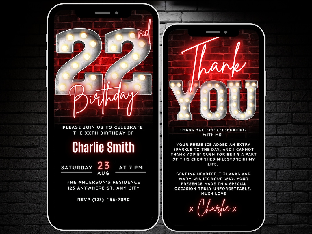22nd Birthday Invitation Template Download for Men, 22nd Birthday ...