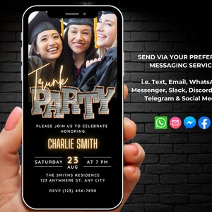 Digital Graduation Trunk Party Invite, Animated Gold College Send off ...