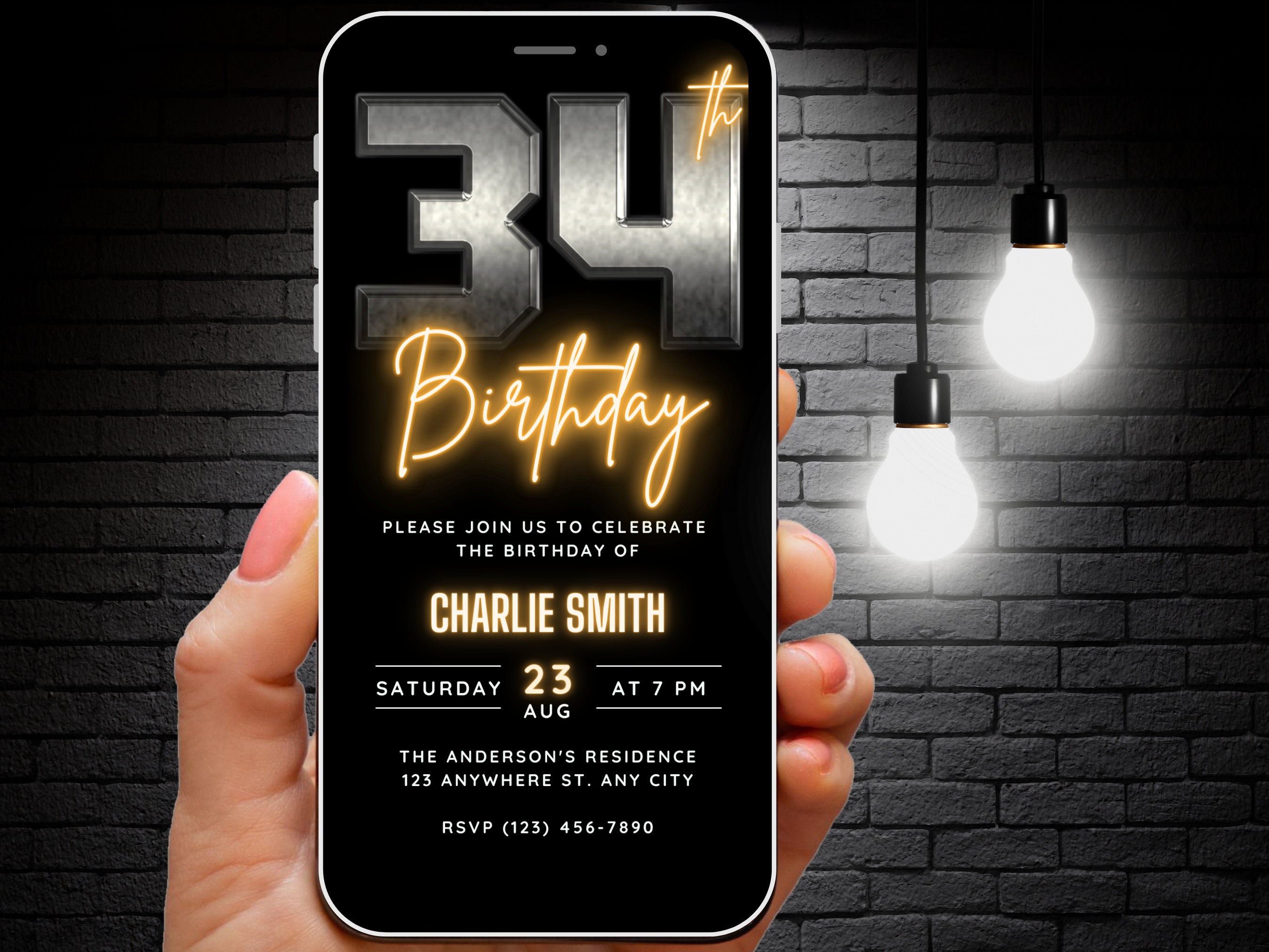 Digital 34th Birthday Invitation for Men 34 Invite Flyer - Etsy
