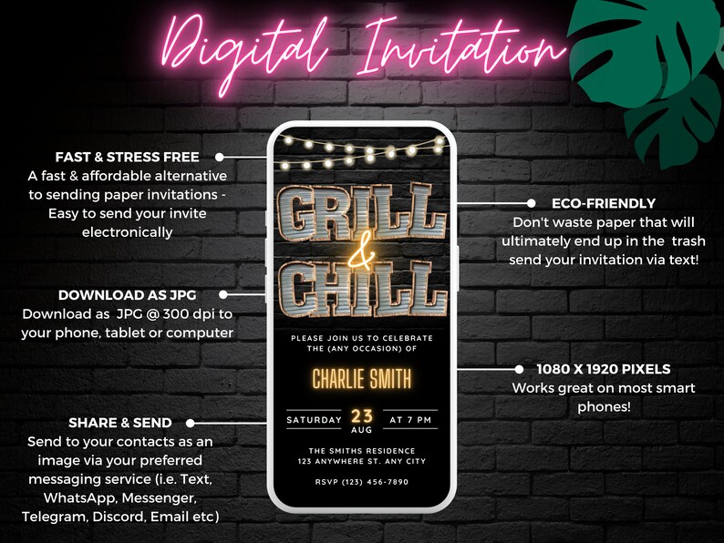 Digital Grill & Chill Invite Backyard BBQ Party Invitation Template ...