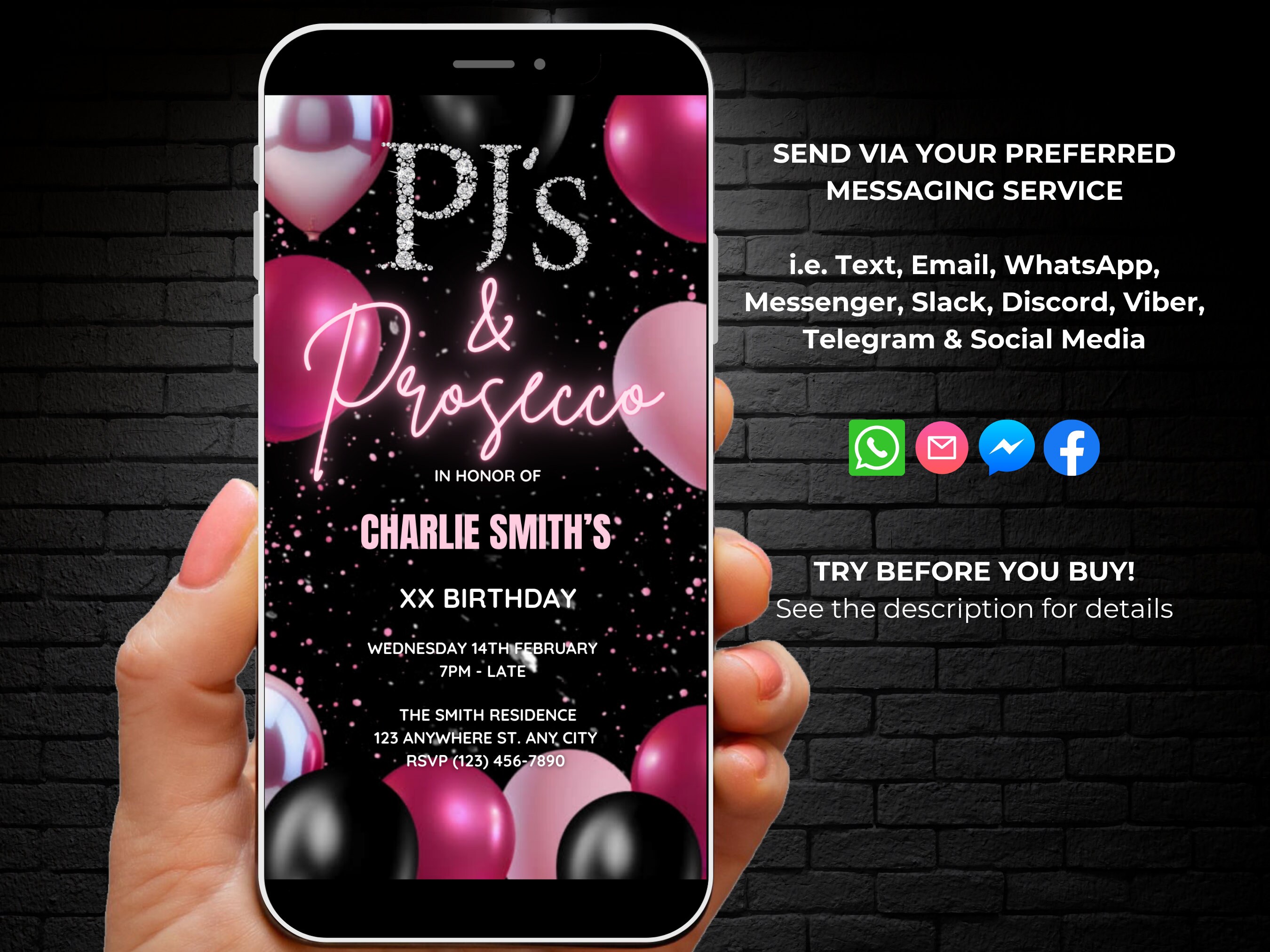 Adult Pjs & Prosecco Party Invitation, Blush Pajama Party Birthday ...
