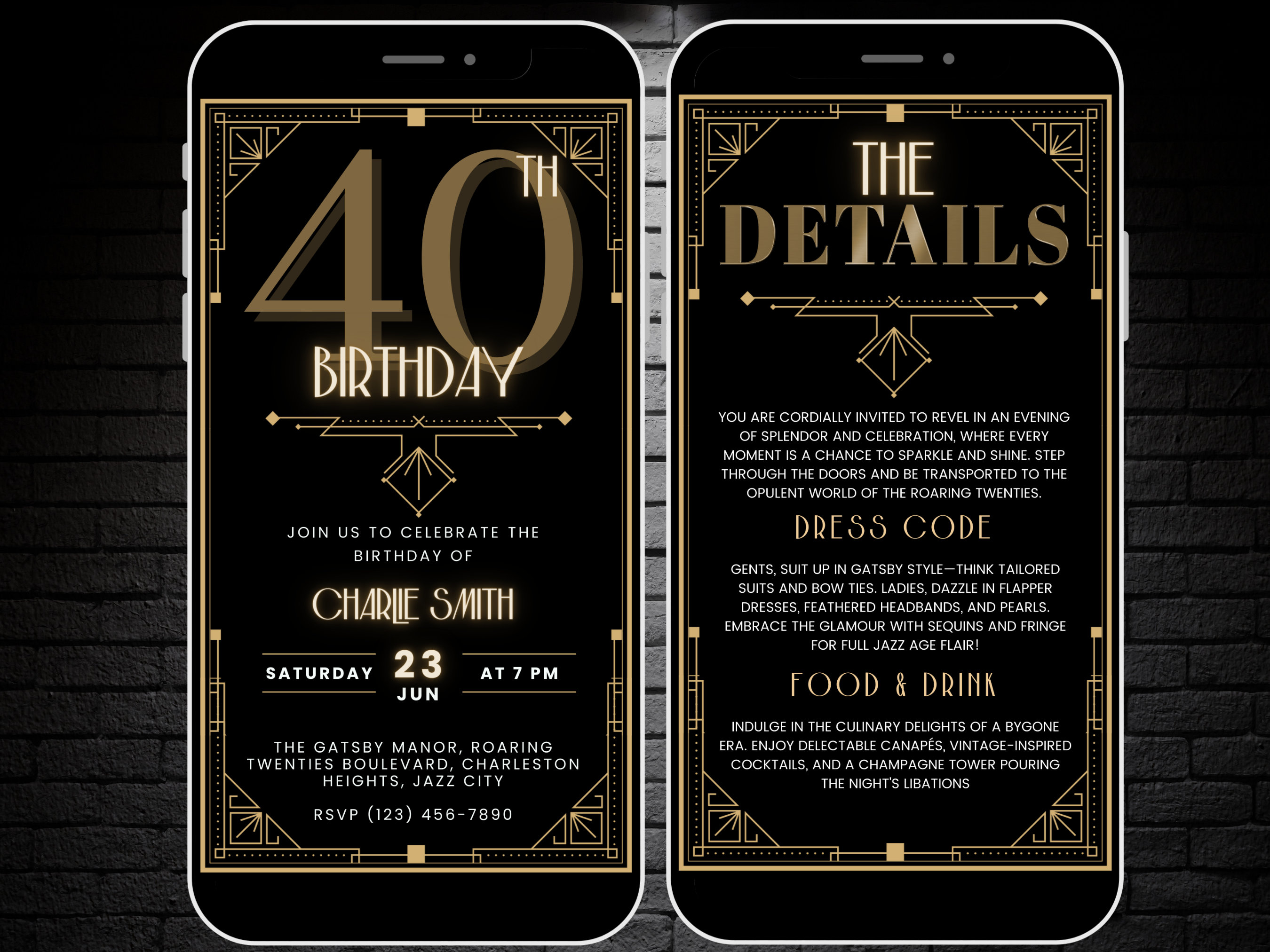 Gatsby 1920s Themed Party Invitation Template, Editable Art Deco ...