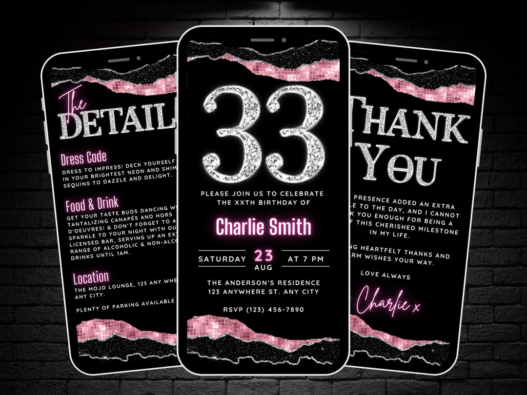 Digital 33rd Birthday Invitation, 33rd Diamond Invitation for Women 33 ...
