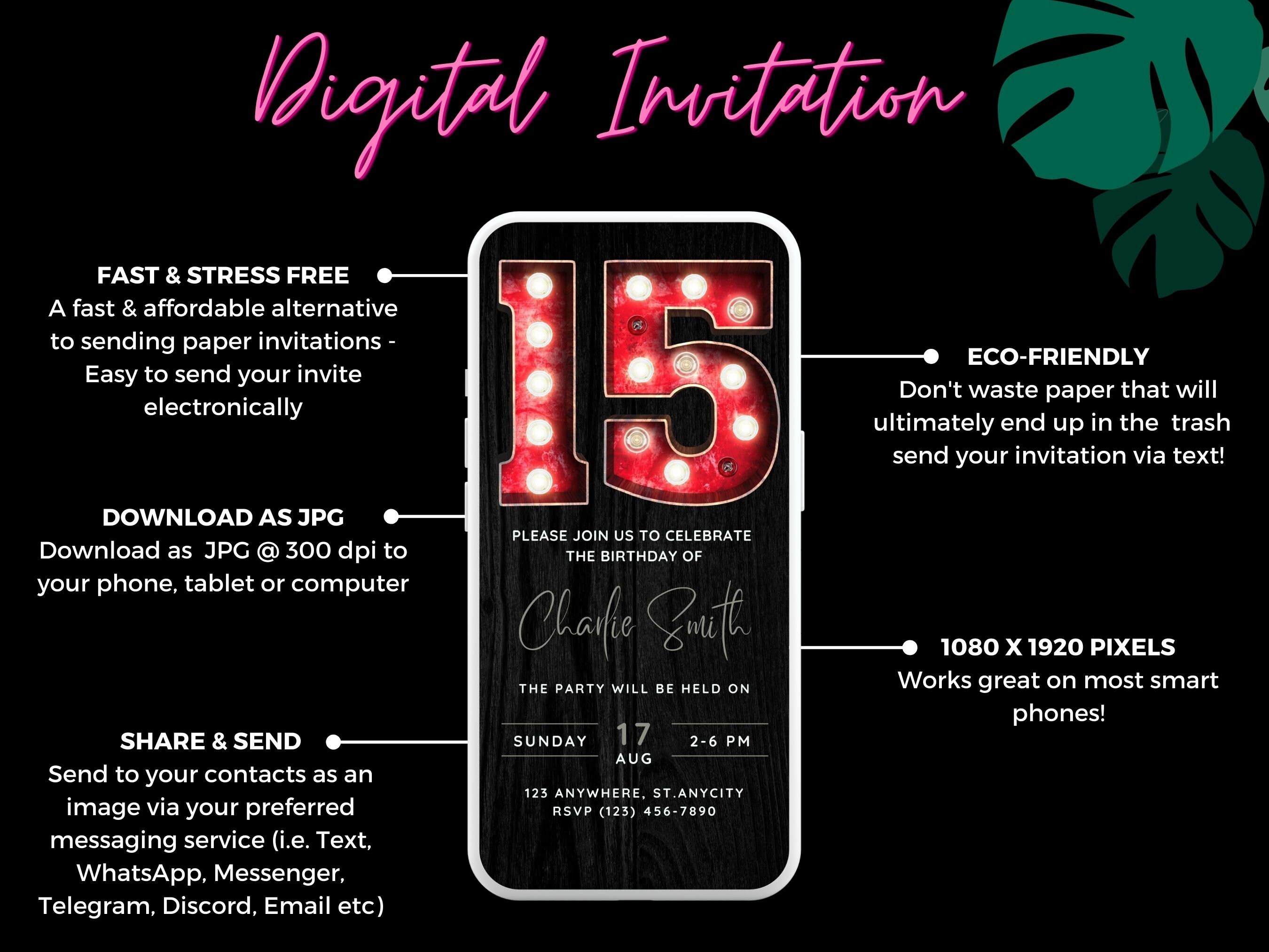 15th Birthday Party Invitation Digital 15th Party Invite - Etsy