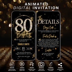 Digital 80th Birthday Invitation for Women, Animated Eighty Invite for ...