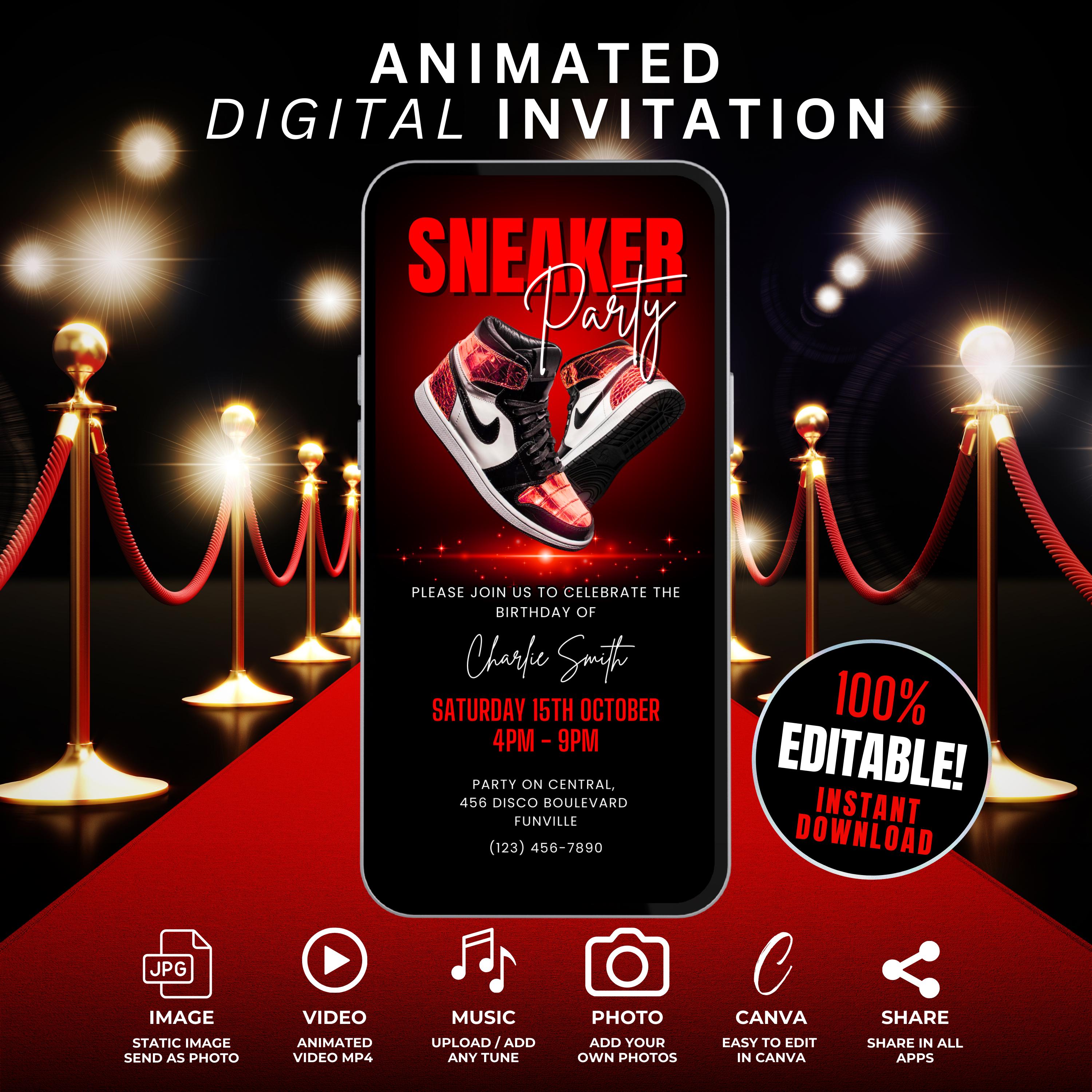 Digital Boys Sneakerball Party Invitation, Self Edit Got Em Invite ...