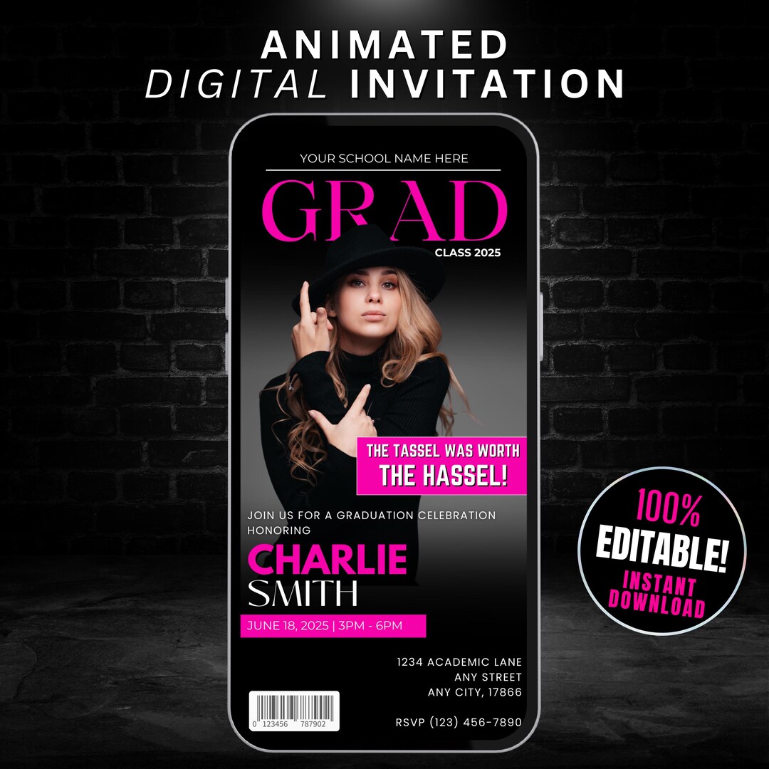 Digital Graduation Invitation Itinerary Template, Editable College ...