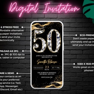 Luxury 50th Birthday Invite With Itinerary and Thank You, Diamond 50th ...