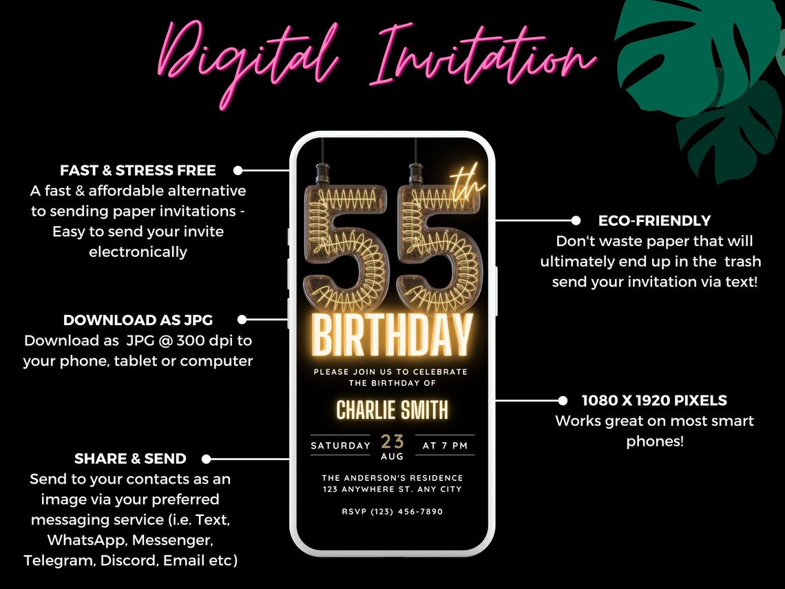 55th Birthday Invitation for Men Digital Invitation 55th - Etsy