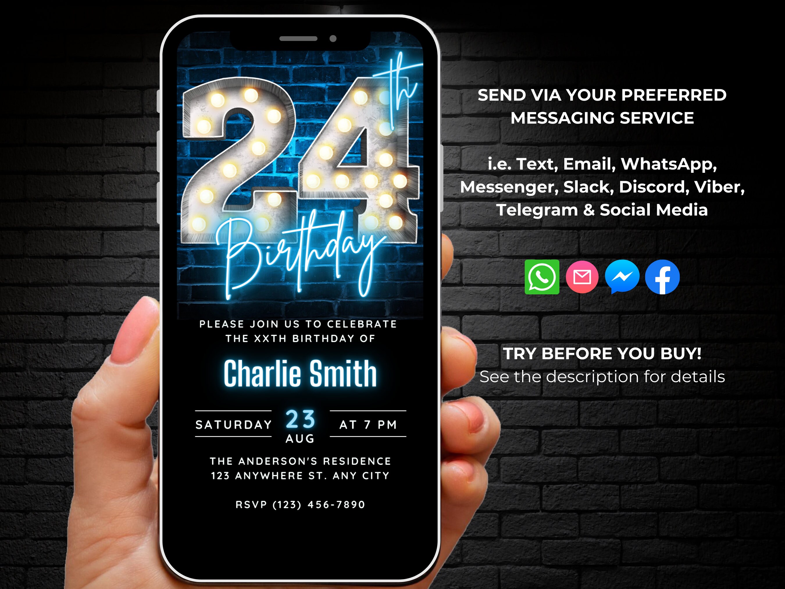 Editable 24th Birthday Invitation Template Download for Men - Etsy