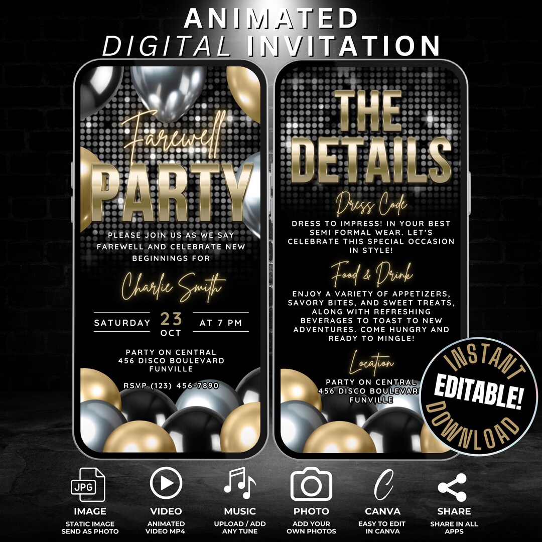 Digital Farewell Party Invitation Template, Animated Farewell Video ...