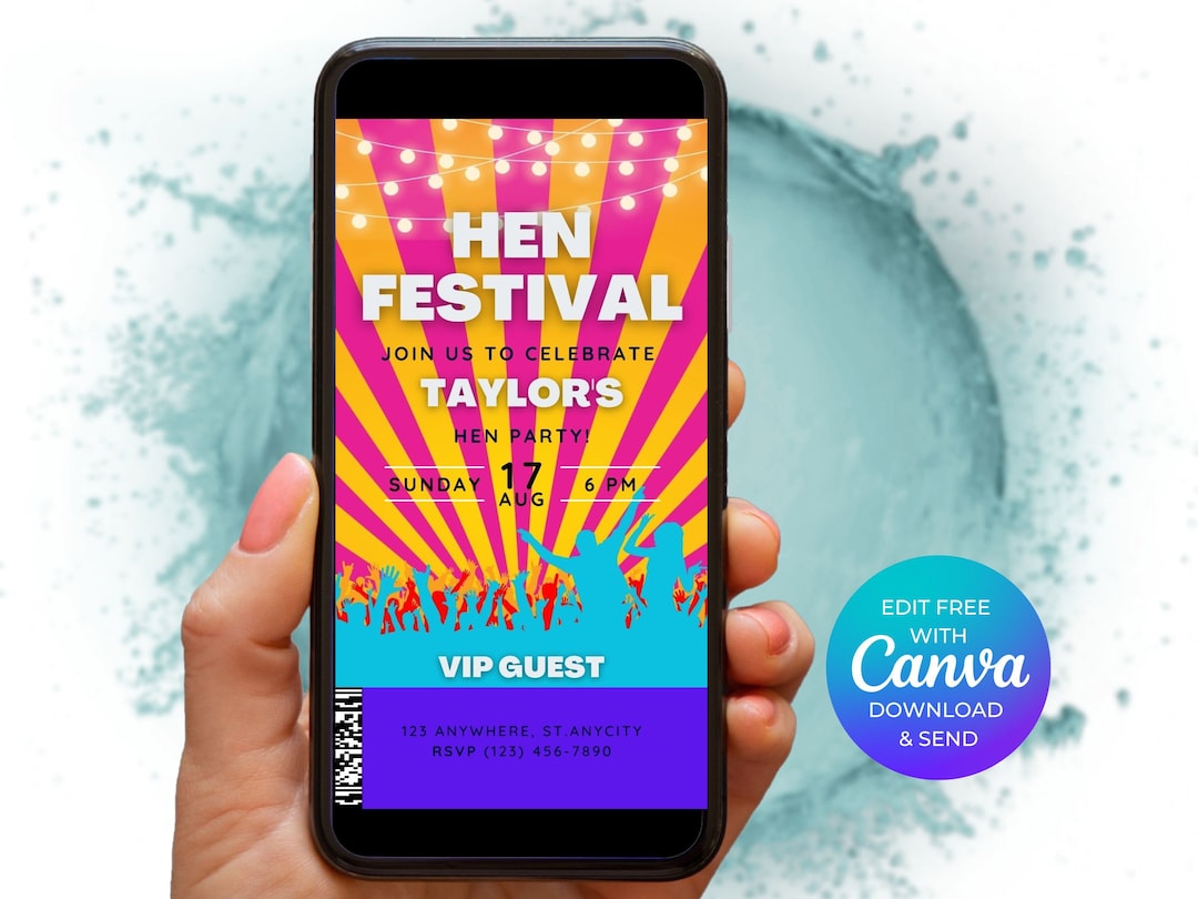 Digital Hen Party Invitation, Festival Themed Hen Party Invitation, Hen ...