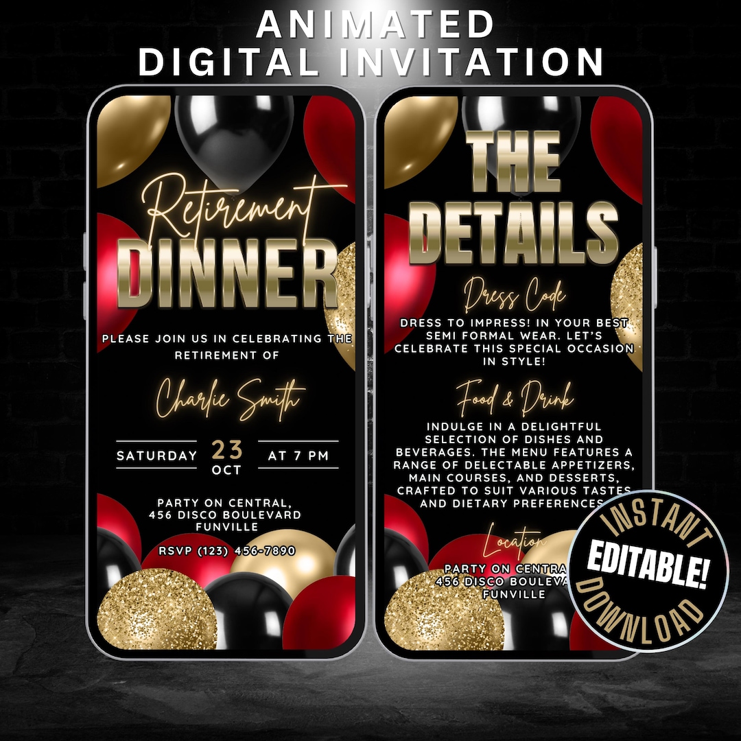 Animated Retirement Invitation Digital Self Edit Surprise Retirement ...