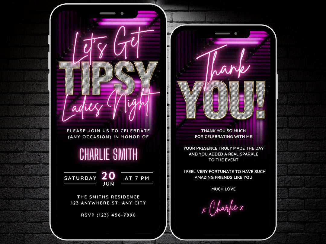 Digital Ladies Night Invitation, Animated Neon Hot Pink Lets Get Tipsy ...