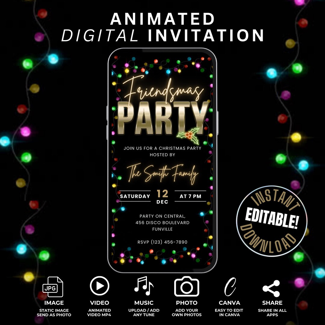 Digital Friendsmas Christmas Party Invitation Itinerary Template ...