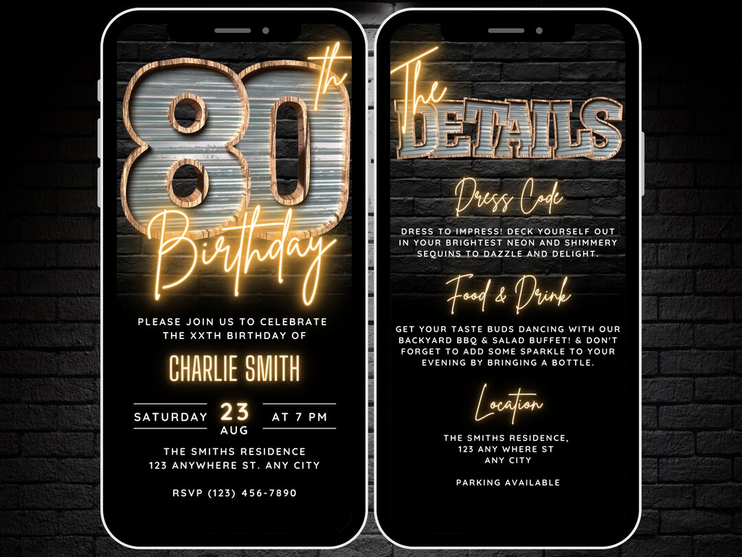 Digital 80th Birthday Invitation for Men, 80 Digital Invite Ecard ...
