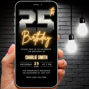 Digital 25th Birthday Invitation for Men 25 Invite Flyer, Rustic Metal ...