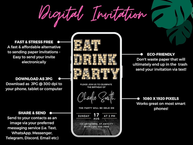 Eat Drink Party Invitation Invite for Adults Electronic - Etsy