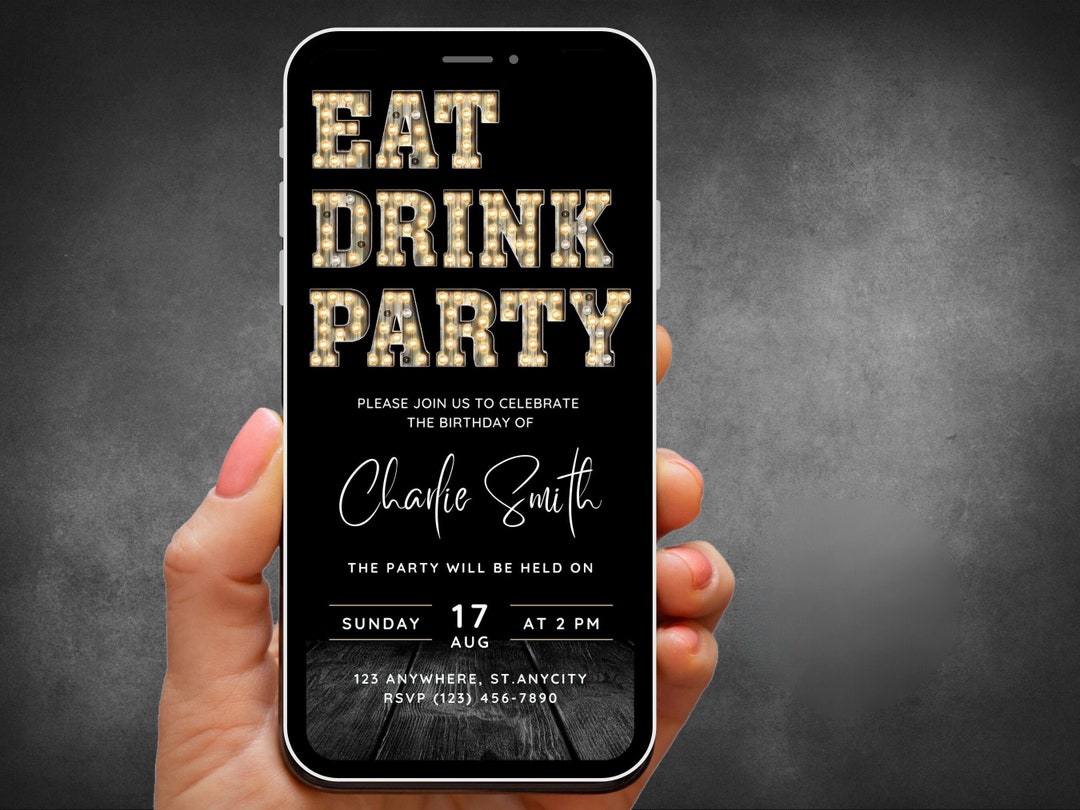 Eat Drink Party Invitation, Invite for Adults, Electronic Birthday ...