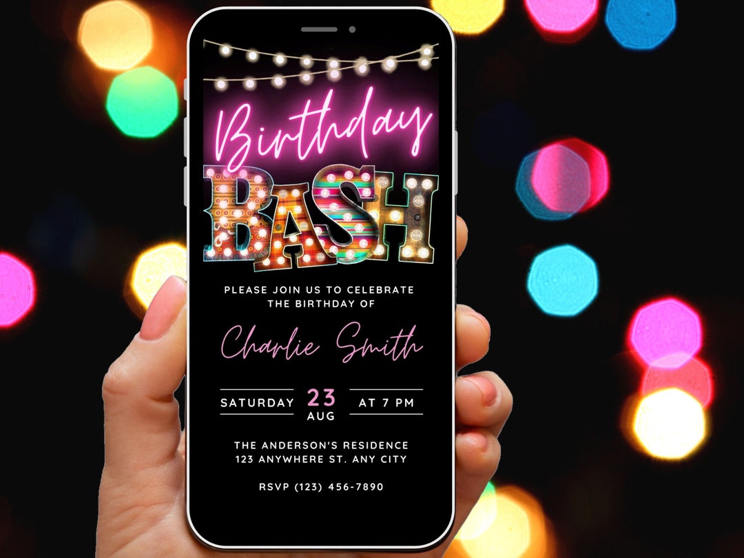 Electronic Birthday Bash Invitation Template Digital Invites for Her ...