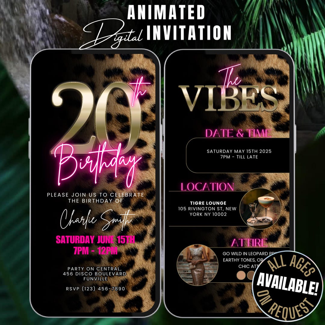 Digital 20th Cheetah Birthday Invitation Itinerary, Editable Pink ...