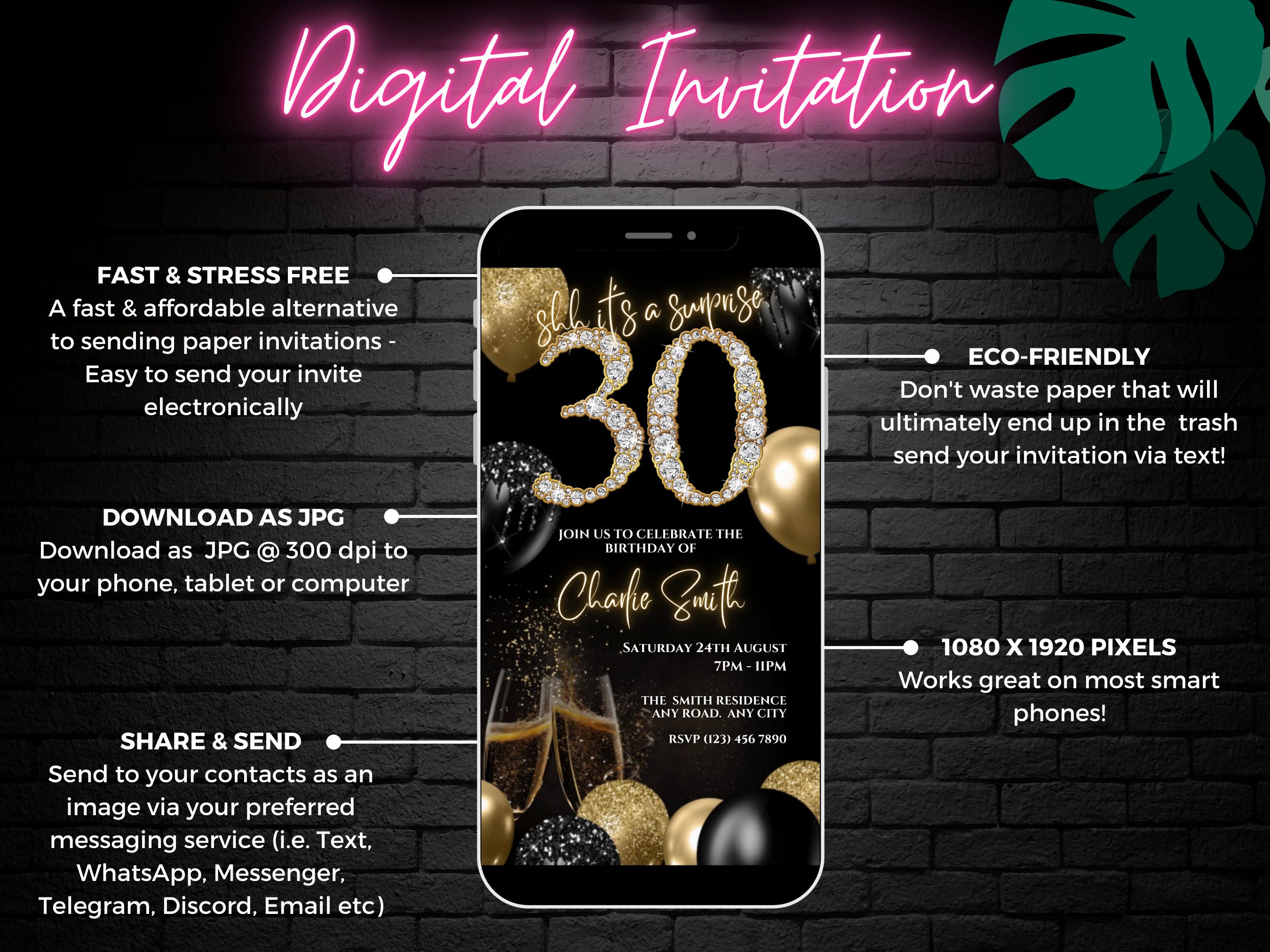 Animated 30th Birthday Invitation for Women, 30th Surprise Party ...