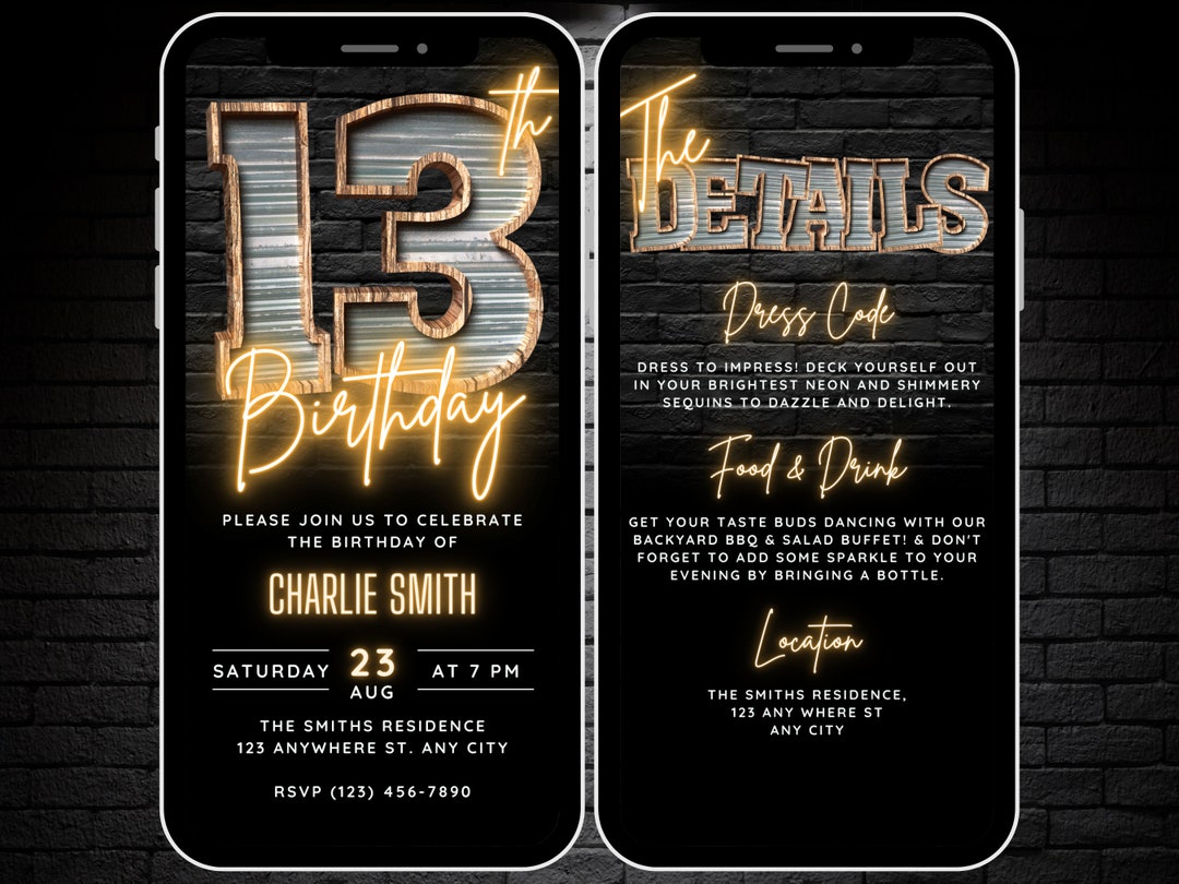 Boys Animated 13th Birthday Invitation Template, 13th Birthday Digital ...