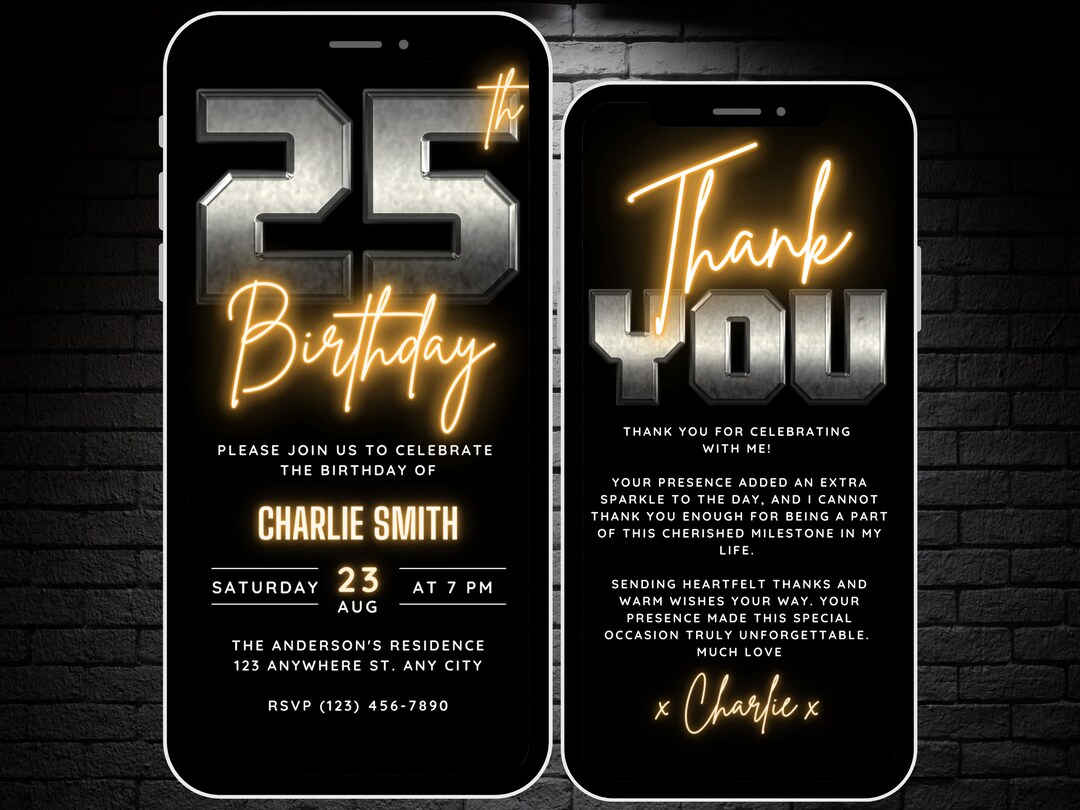 Digital 25th Birthday Invitation for Men 25 Invite Flyer, Rustic Metal ...