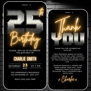 Digital 25th Birthday Invitation for Men 25 Invite Flyer, Rustic Metal ...