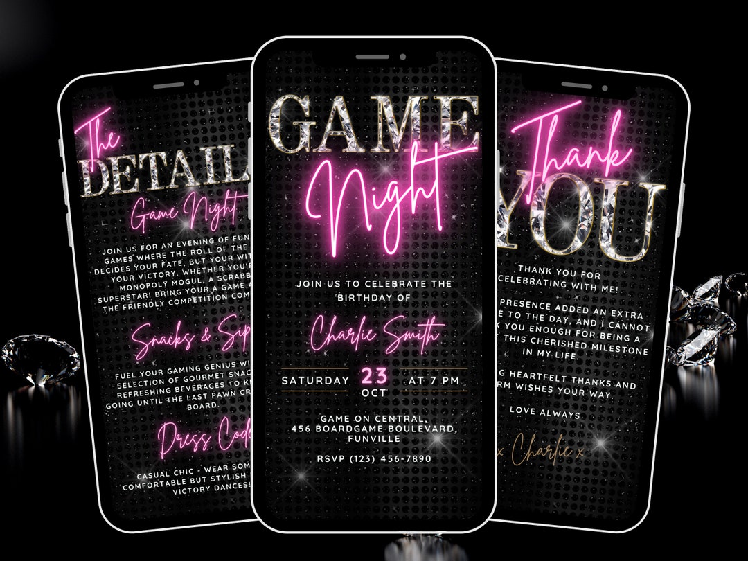 Digital Game Night Invitation for Adults, Birthday Game Night Party Invite, Casino Invite ...