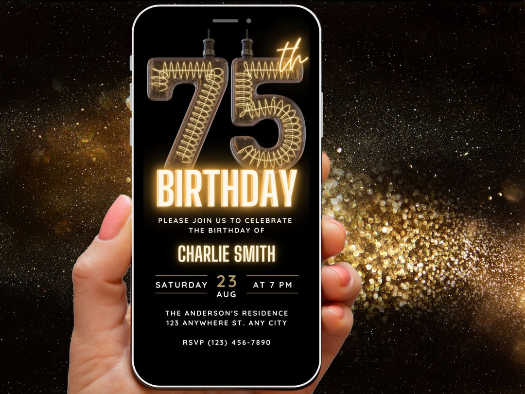 Digital 75th Birthday Invitation for Men, 75th Birthday Invite for Him ...