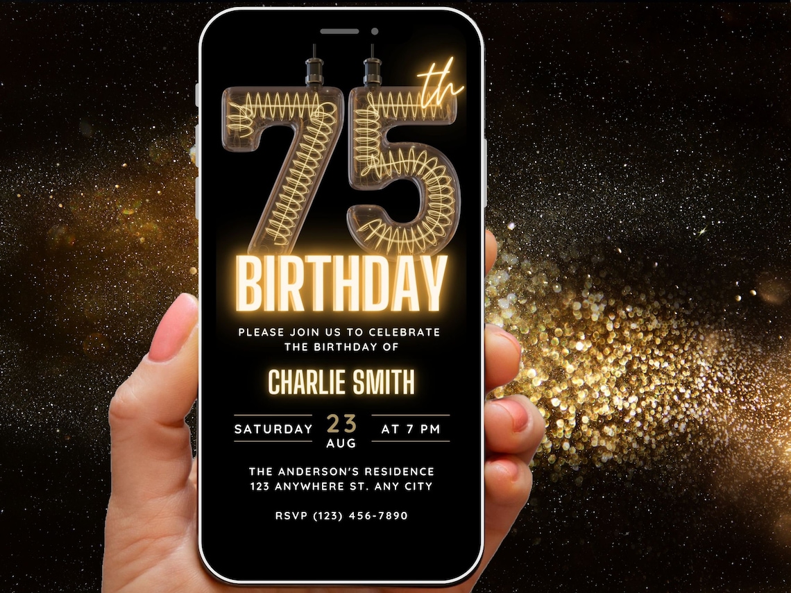 Digital 75th Birthday Invitation for Men 75th Birthday Invite - Etsy