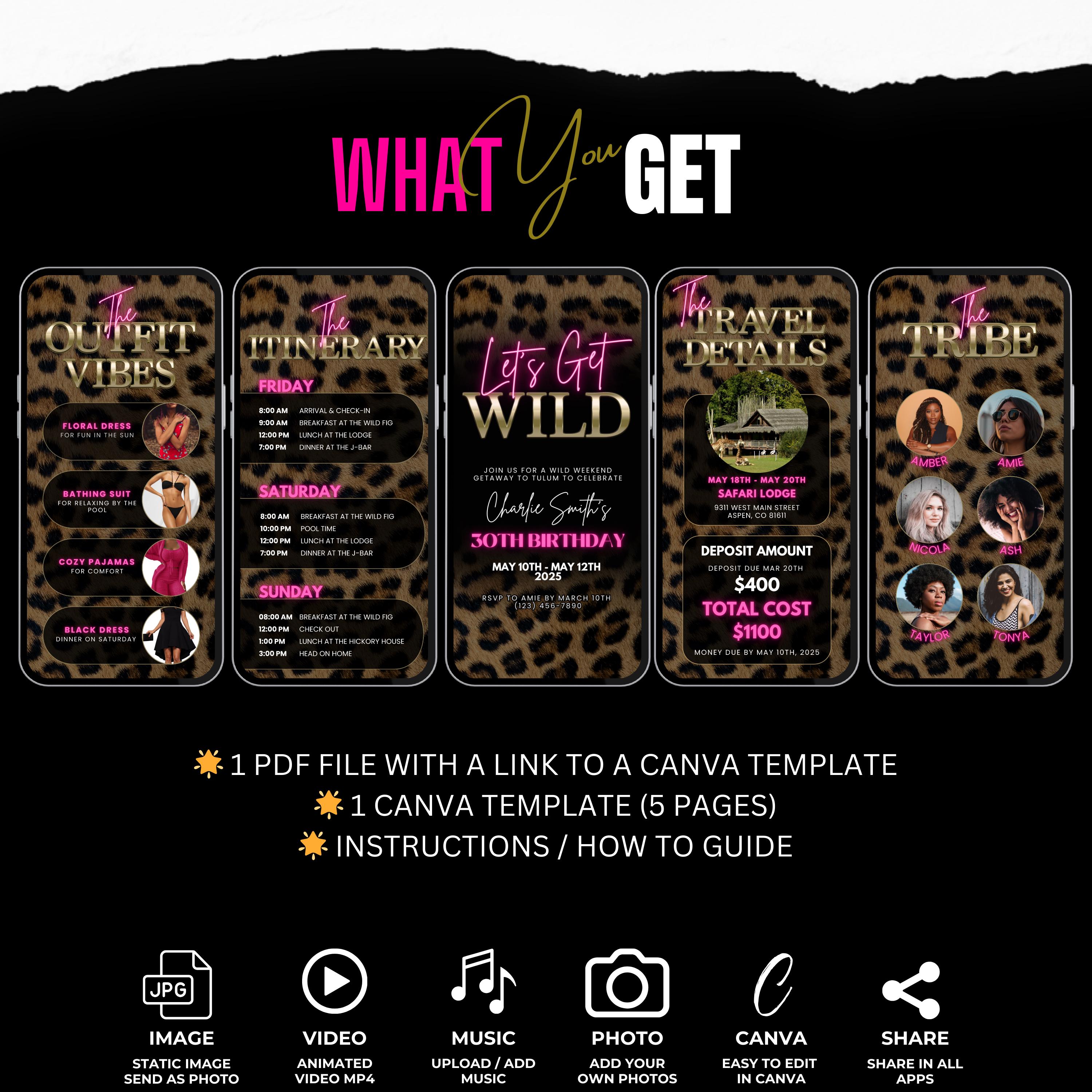 Digital Girls Weekend Trip Invitation Animated, Lets Get Wild Leopard ...