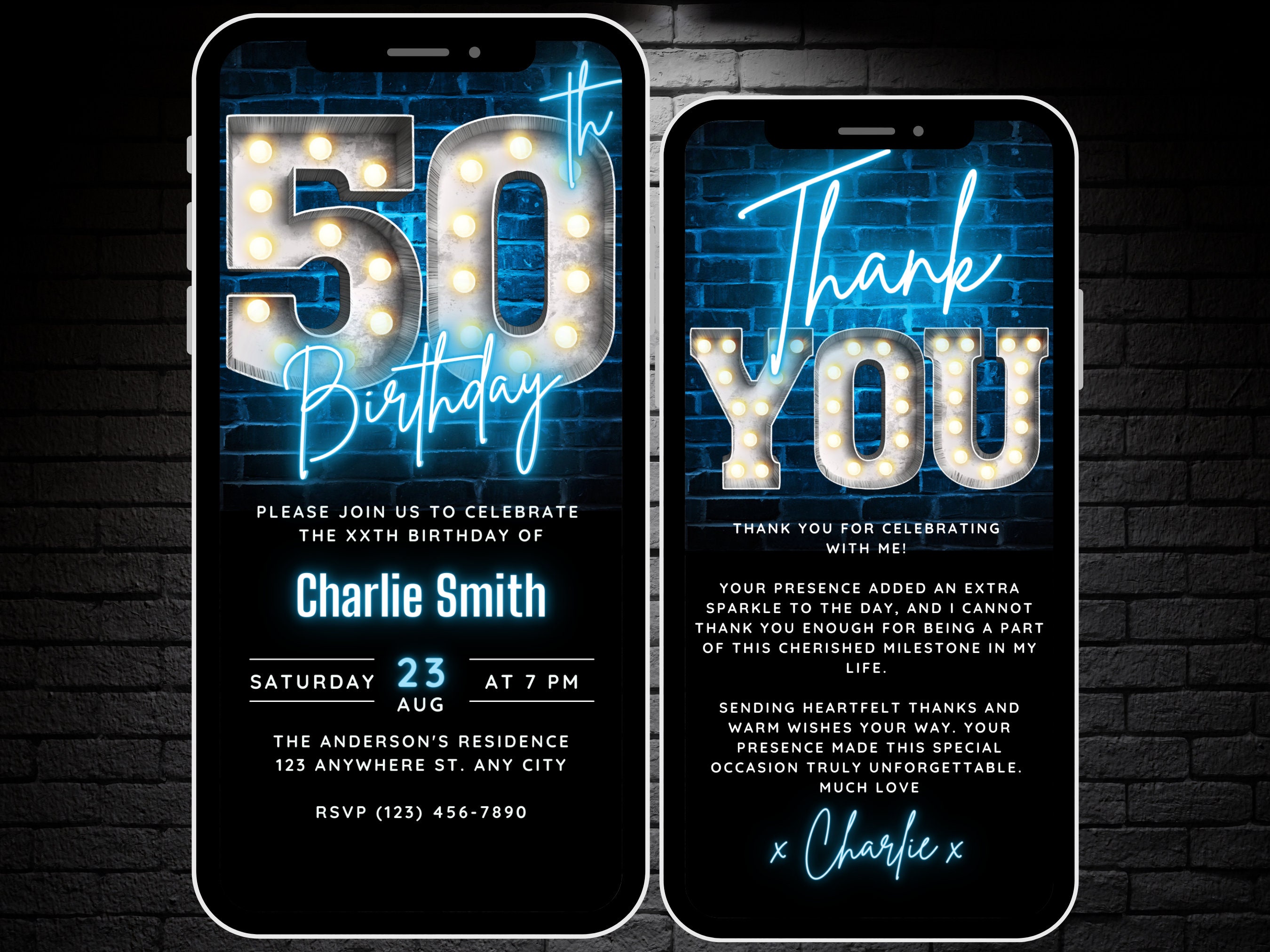 Editable 50th Birthday Invitation for Men Digital Template - Etsy